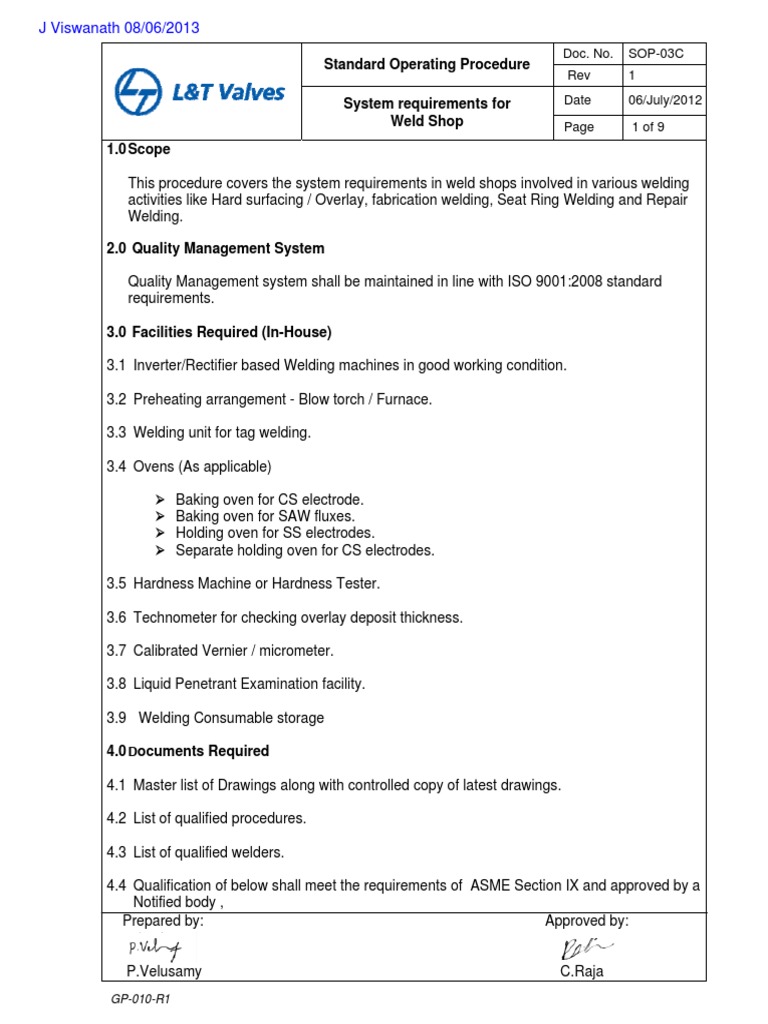 SOP - 03C Rev 1 Weld Shop | PDF | Welding | Construction