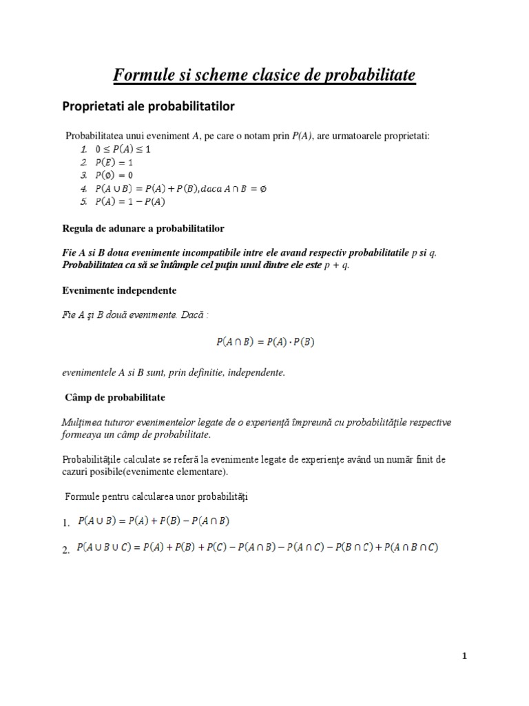 Formule Si Scheme Clasice de Probabilitate | PDF