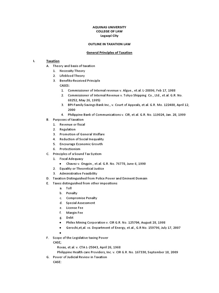 Tax Review Outline | Tax Deduction | Income Tax