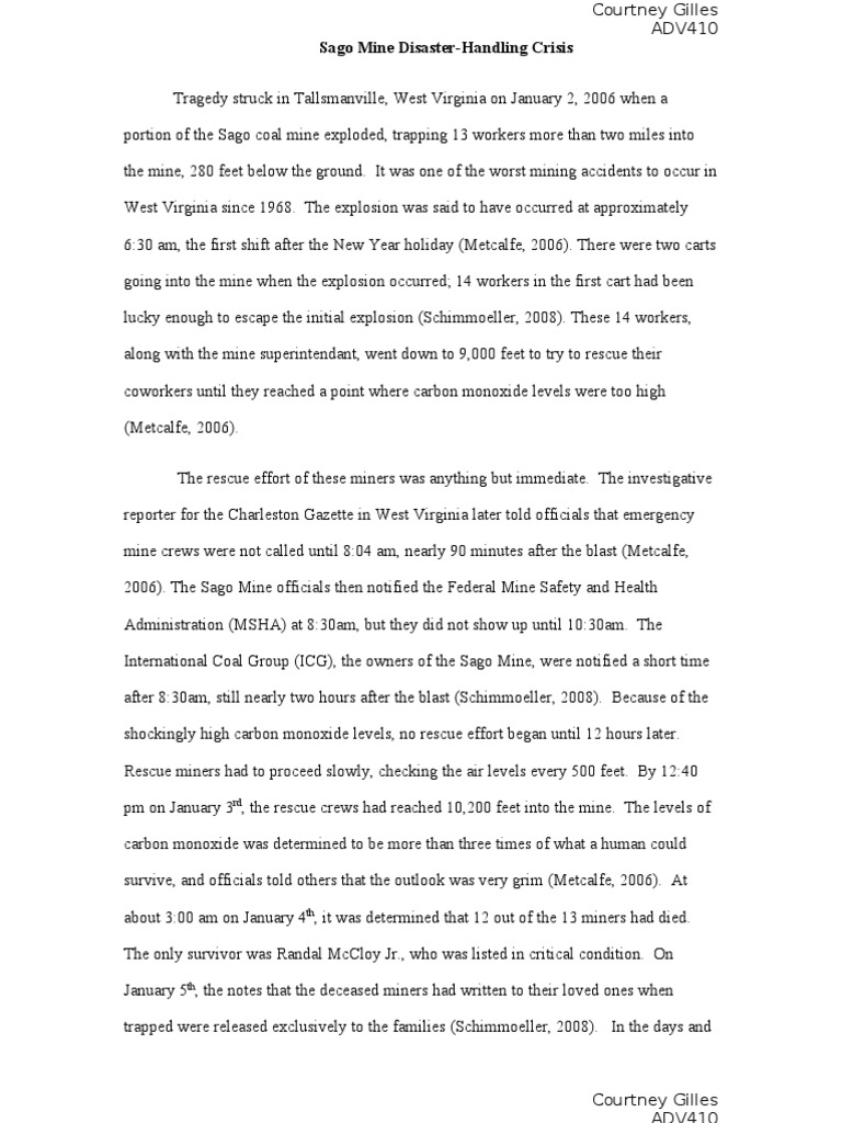Sago Mine Disaster Research Paper | Download Free PDF | Mining