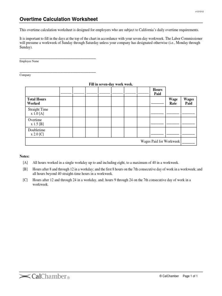 Overtime Calculation Worksheet | PDF