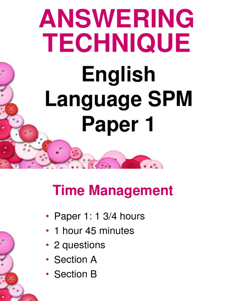 Answering Technique: English Language SPM Paper 1 | PDF
