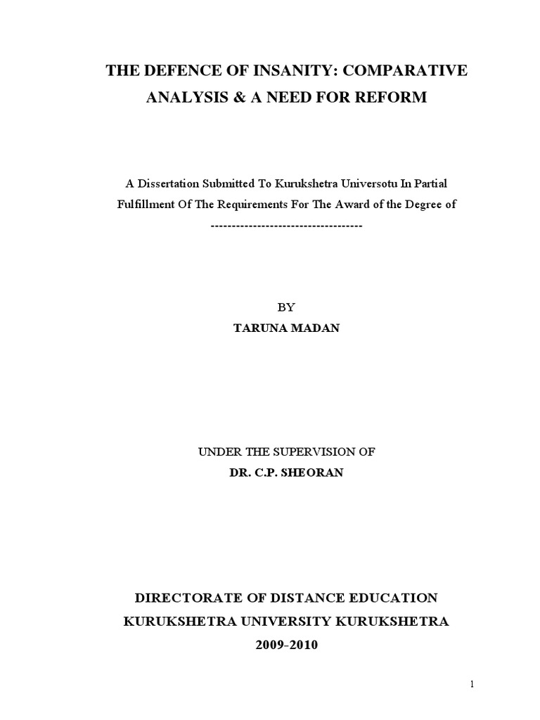 The DEFENCE of INSANITY - Comparative Analysis A Need For Reform | PDF ...