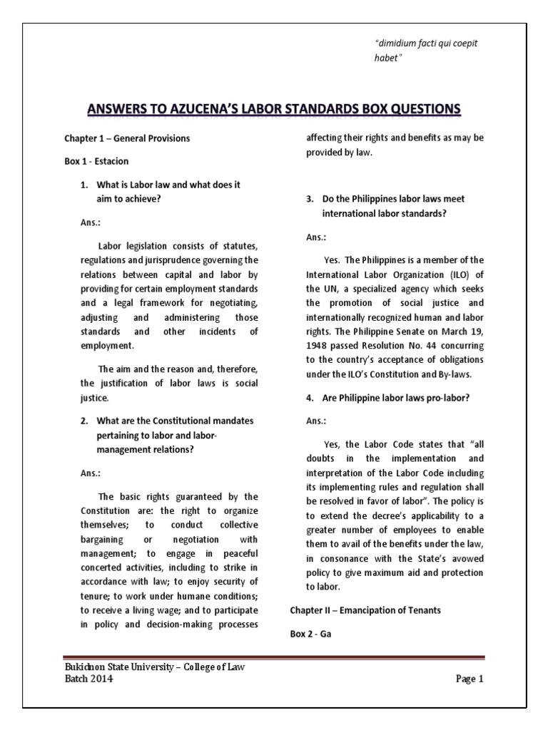 Azucena - Labor Standards - Answers To Box Questions | PDF | Piece Work ...
