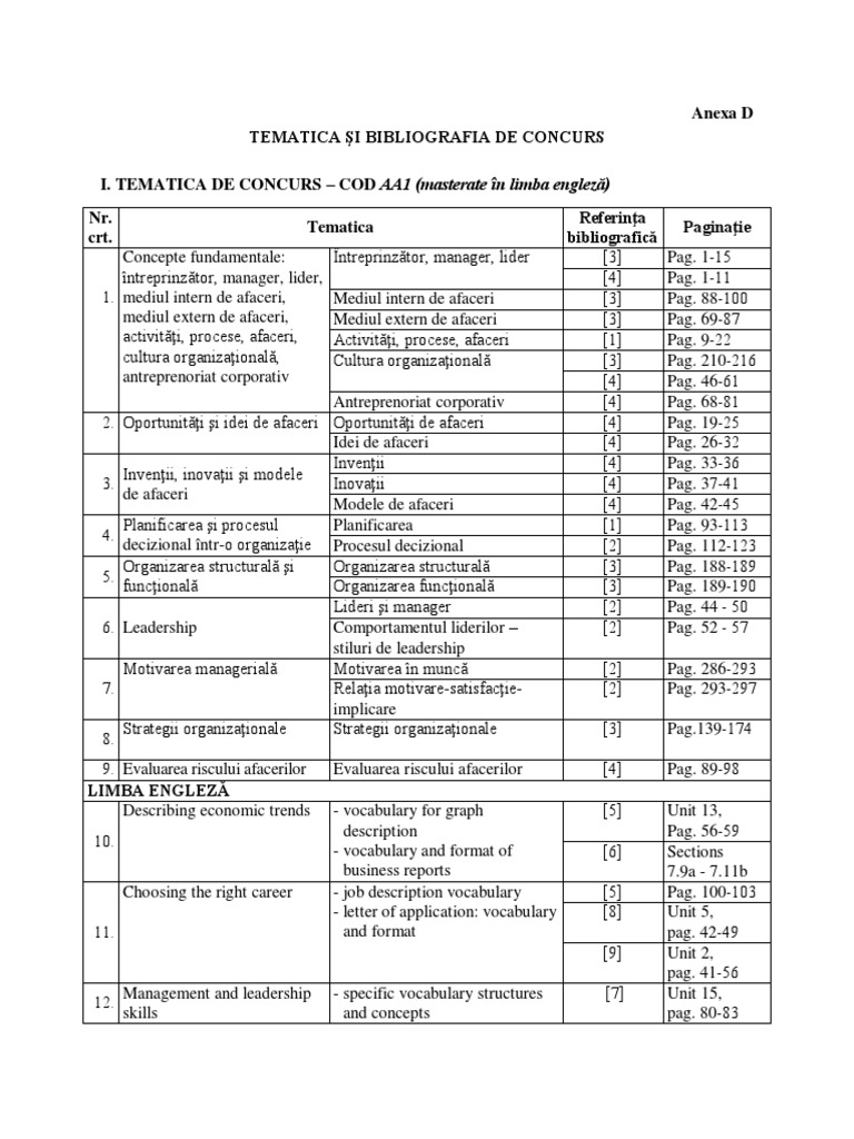 Anexa D - Admitere ASE | PDF