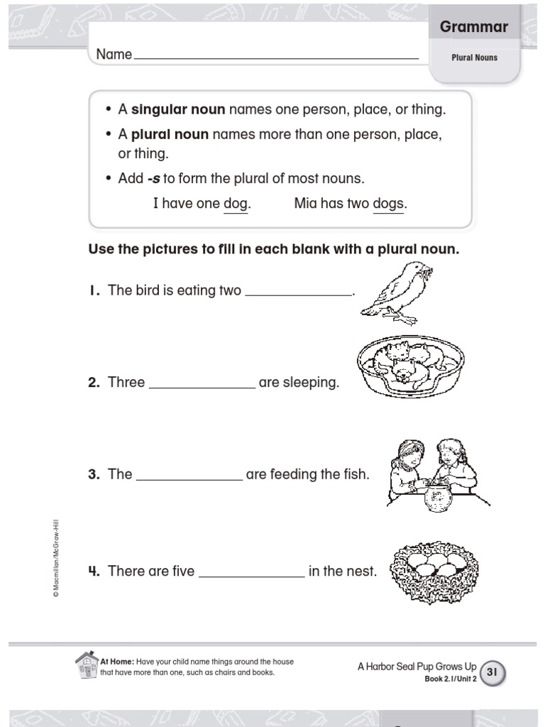 Use The Pictures To Fill in Each Blank With A Plural Noun.: Grammar ...