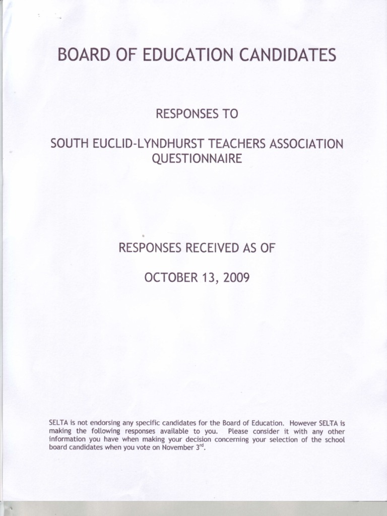 South Euclid-Lyndhurst Board of Education Candidates 2009 | PDF | Business