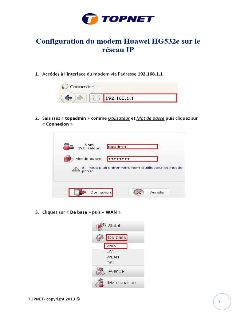 Configuration Huawei HG532e Sur Le Réseau IP PDF | PDF