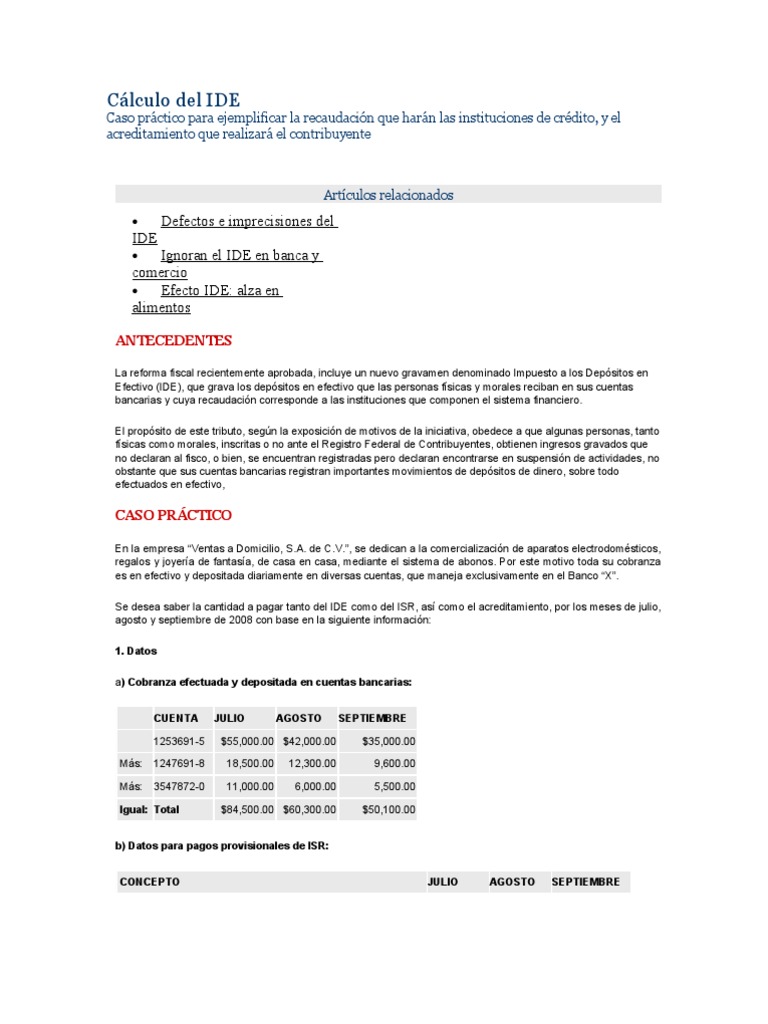 Cálculo del IDE | PDF | Impuesto sobre la renta | Bancos