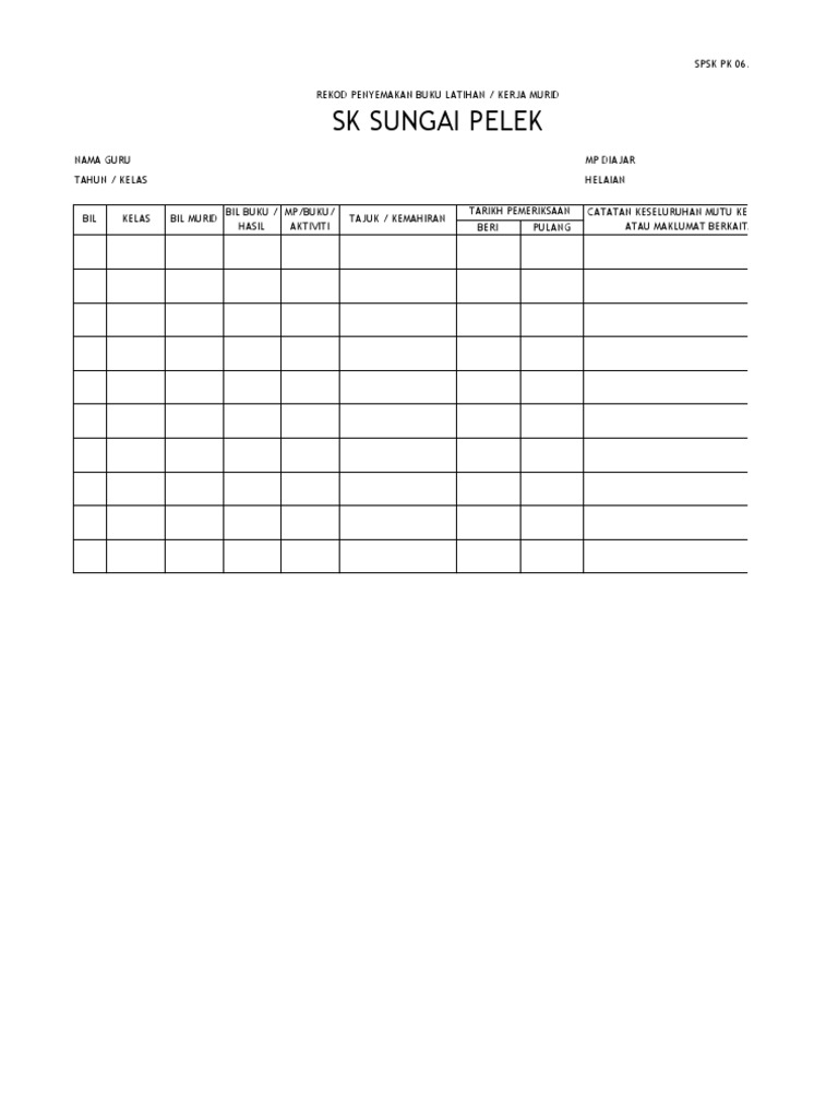 Contoh Rekod Penyemakan Buku Latihan | PDF