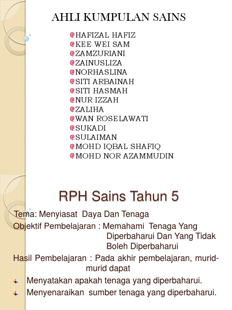 RPH Sains Tahun 5-Tenaga & Haba | PDF