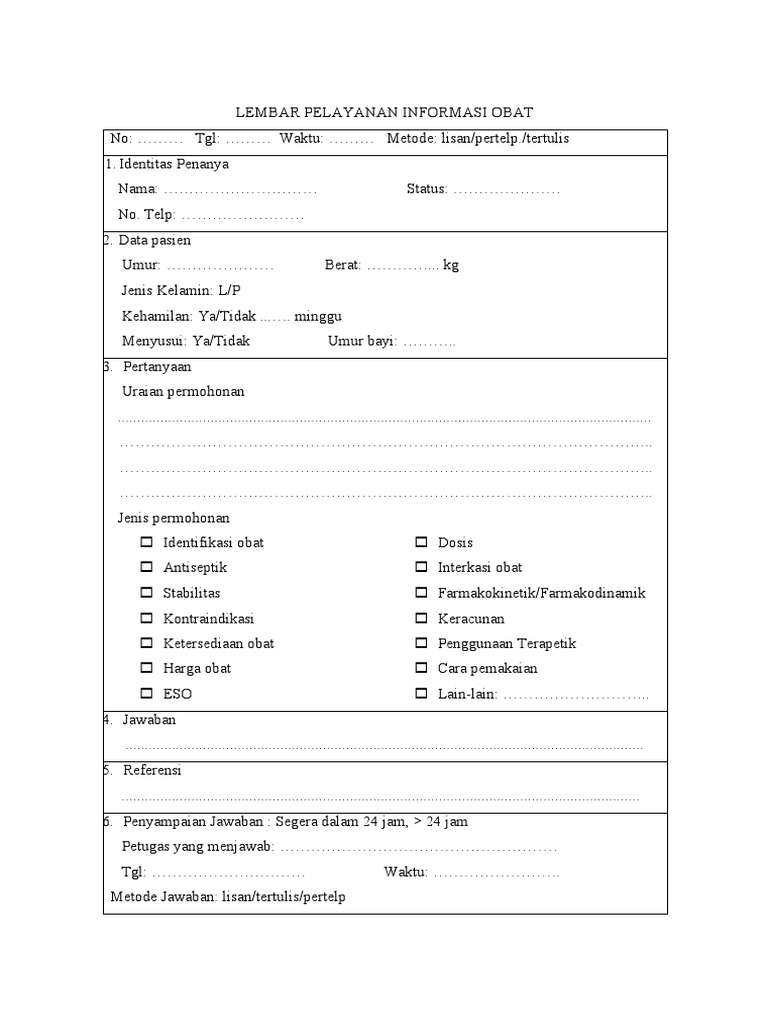 Formulir Pelayanan Informasi Obat | PDF