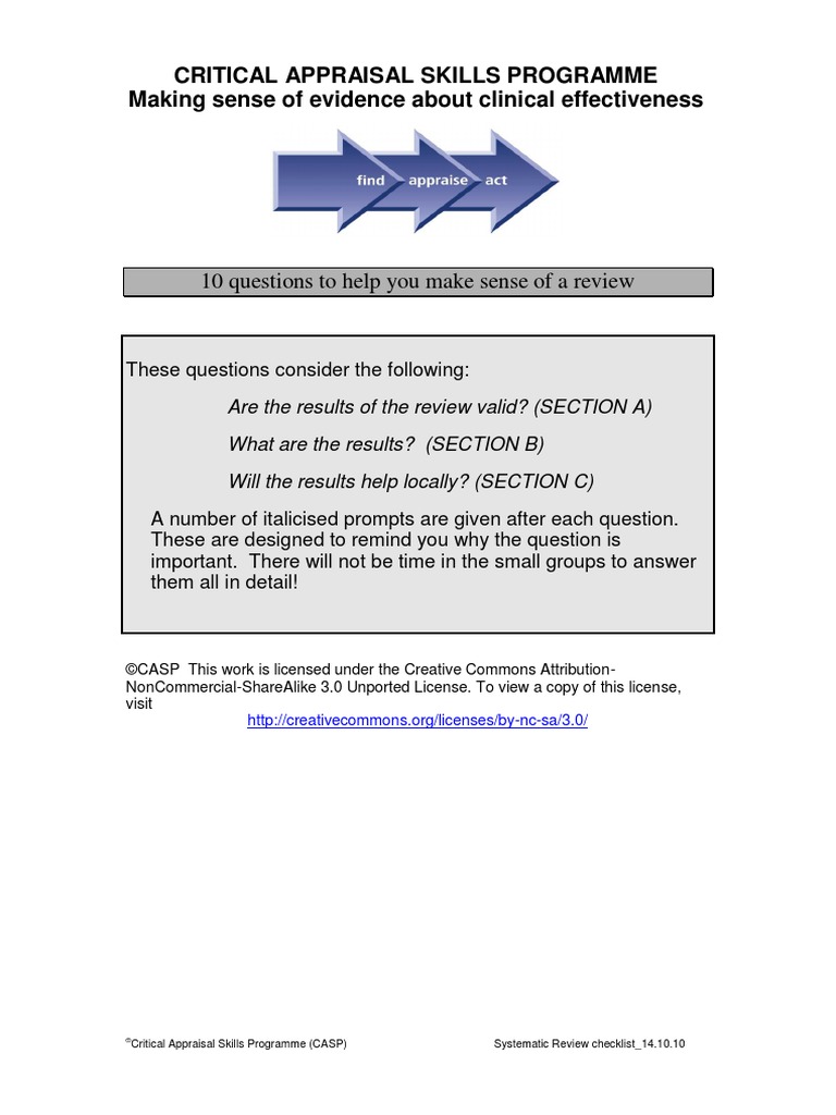 CASP Systematic Review Appraisal Checklist 14oct10 | PDF | Systematic ...