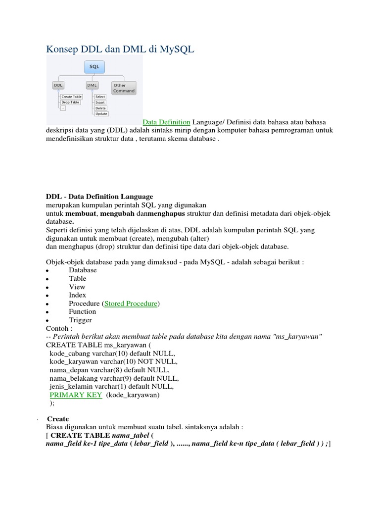 Konsep DDL Dan DML Di MySQL | PDF