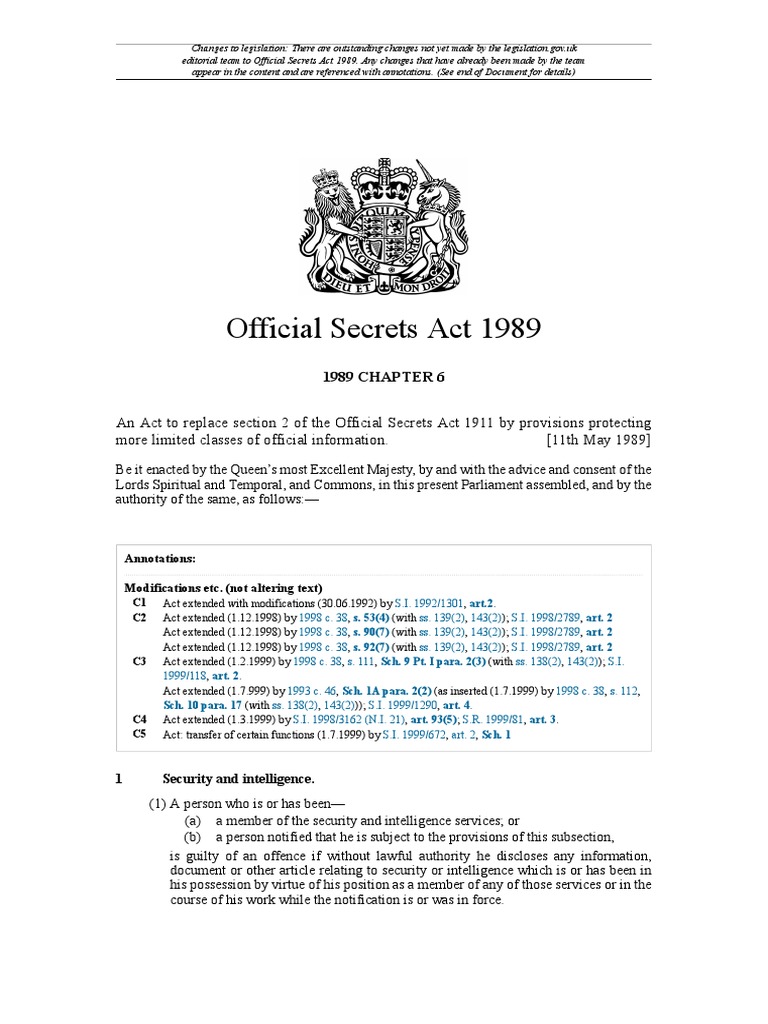 Official Secrets Act 1989 | PDF | Public Sphere | Government