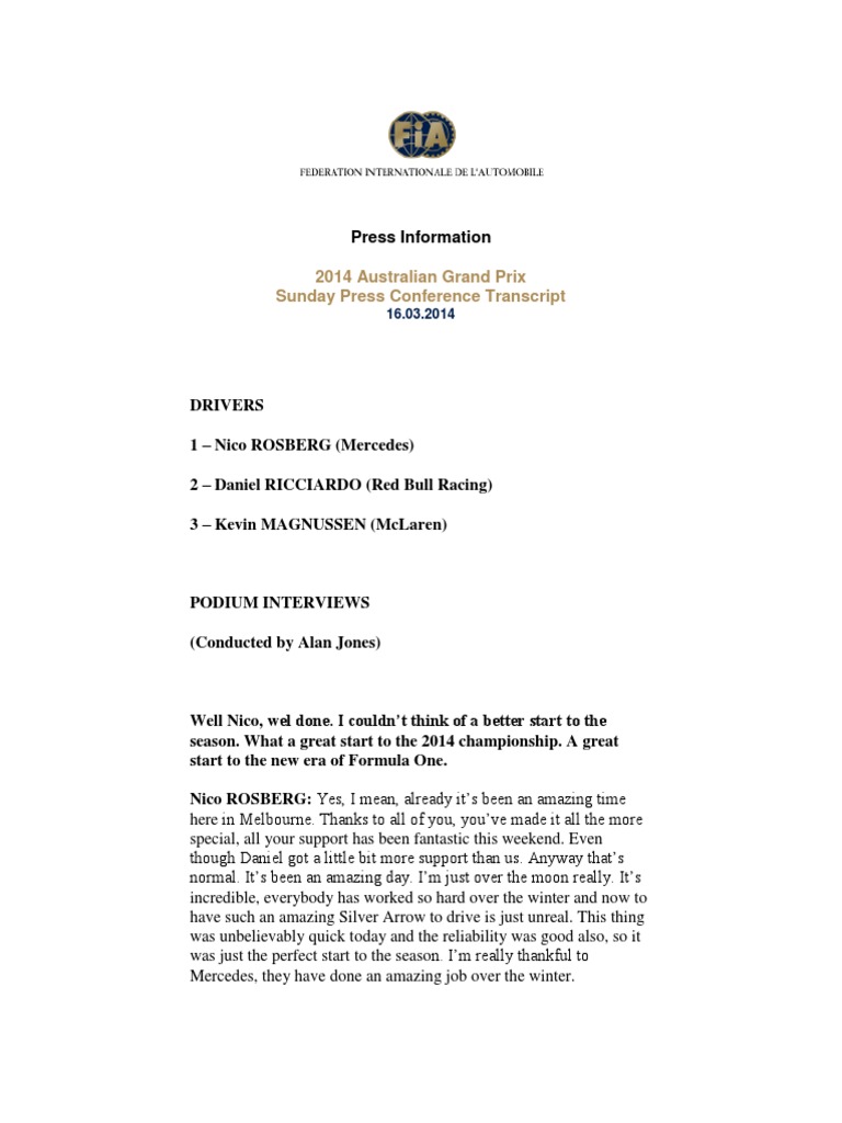 Transcript of Final Formula One Press Conference | PDF | Grand Prix ...