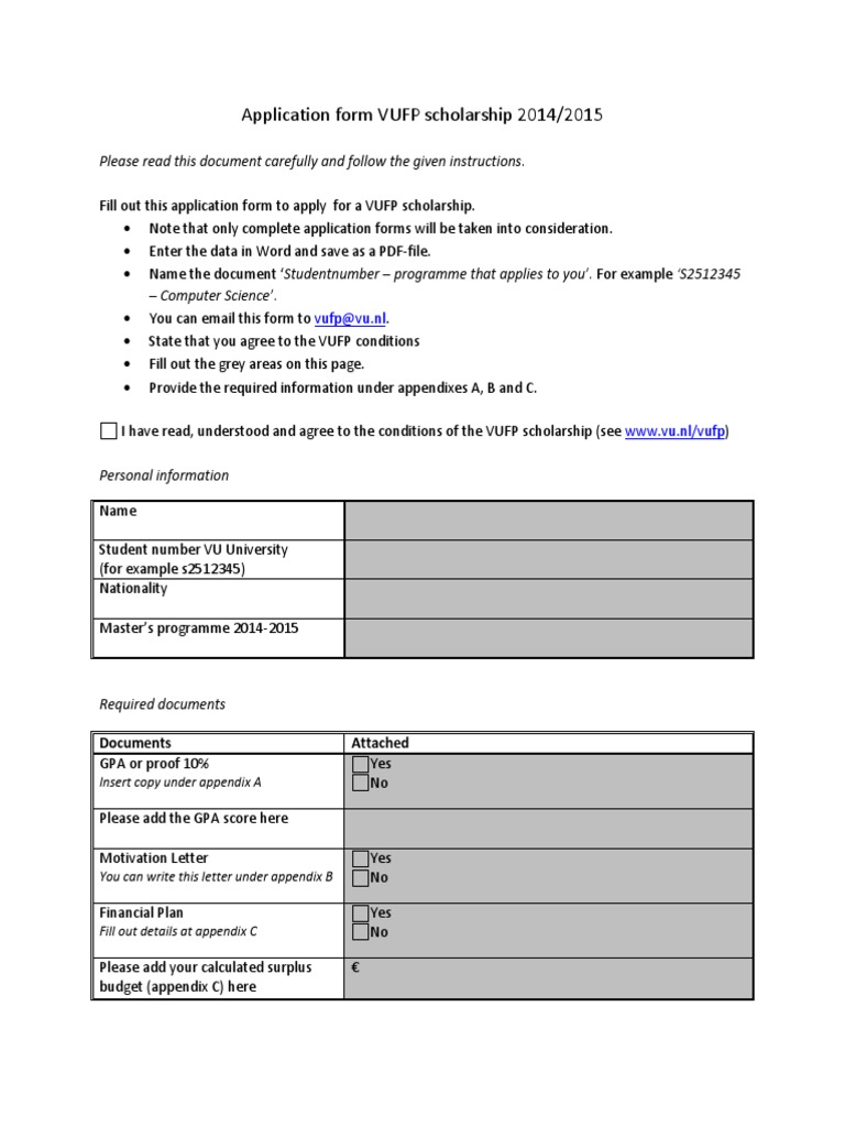 VUFP Application Form | PDF