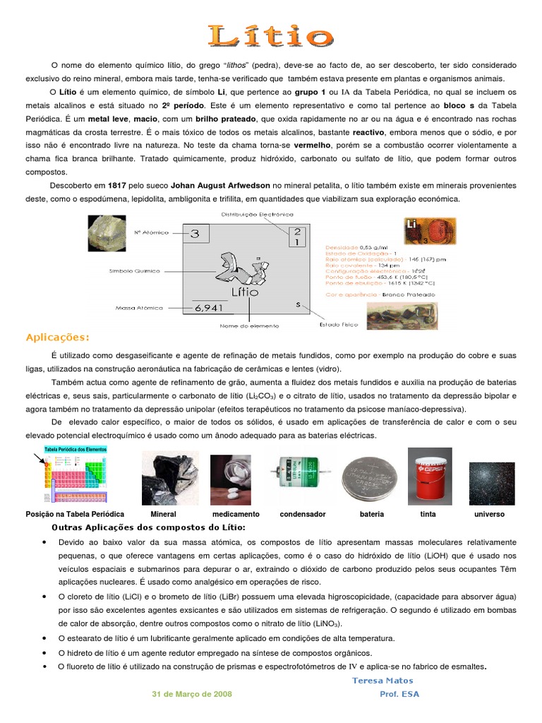 Litio | PDF | Lítio | Sódio