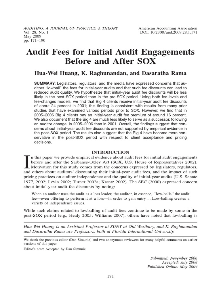 Audit Fees For Initial Audit Engagements Before and After SOX | PDF ...