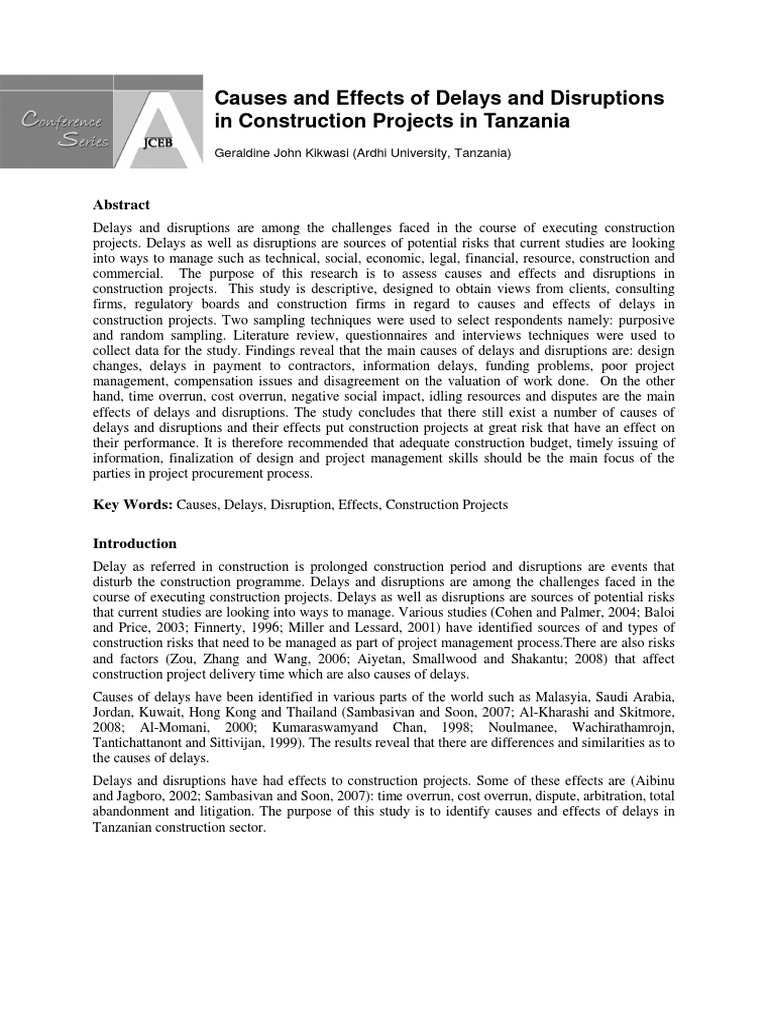 Causes and Effects of Delays and Disruptions in Construction Projects ...