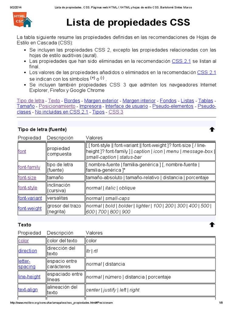 Lista de Propiedades CSS | Hojas de estilo en cascada | HTML