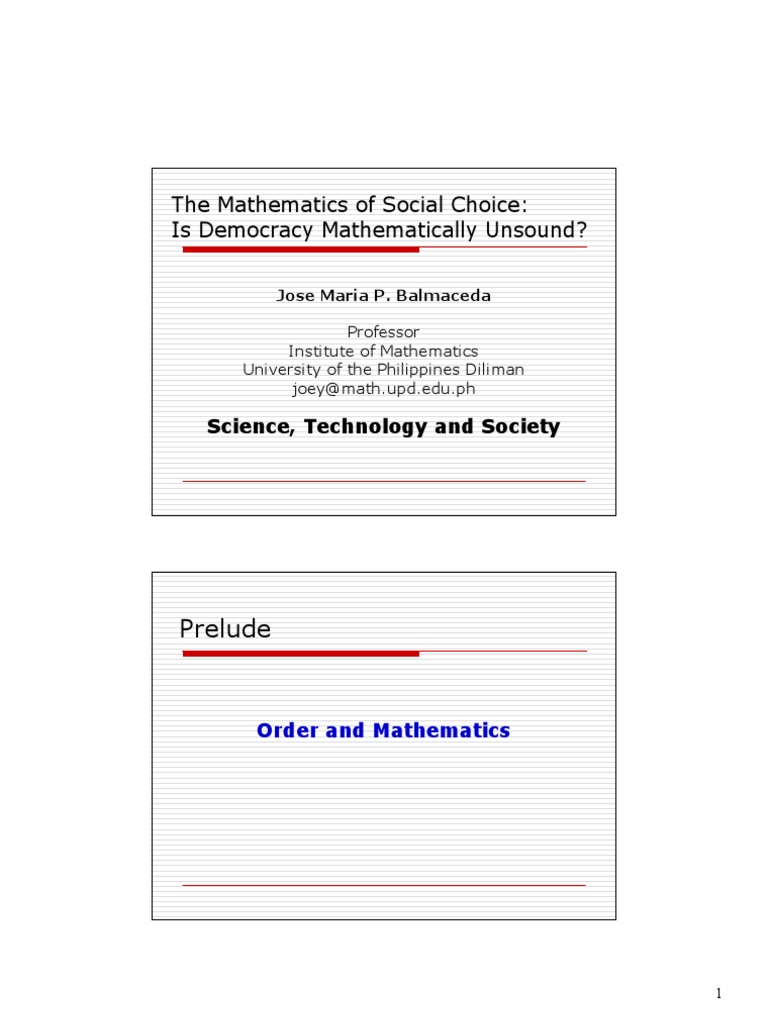 Mathematics of Social Choice Is Democracy Mathematically Unsound by ...