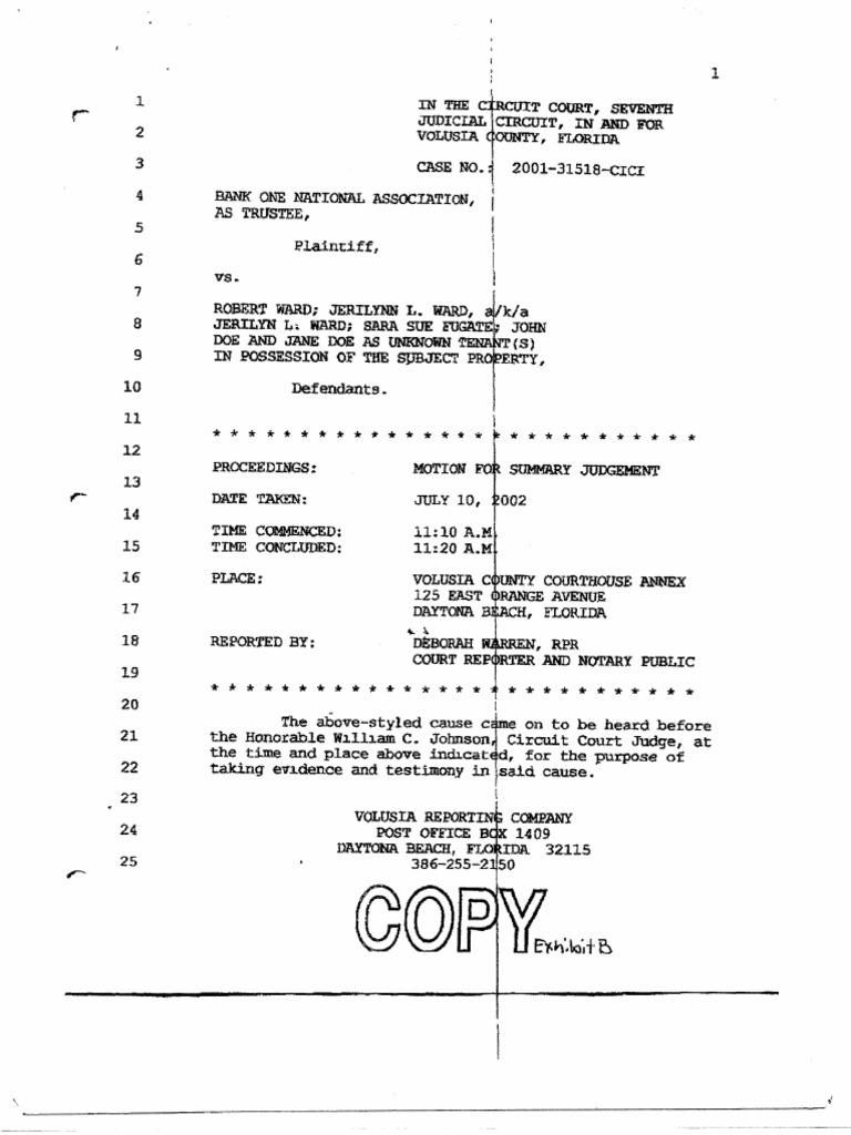 Bank One vs Ward (Transcripts) | Financial Services | Civil Law (Common ...