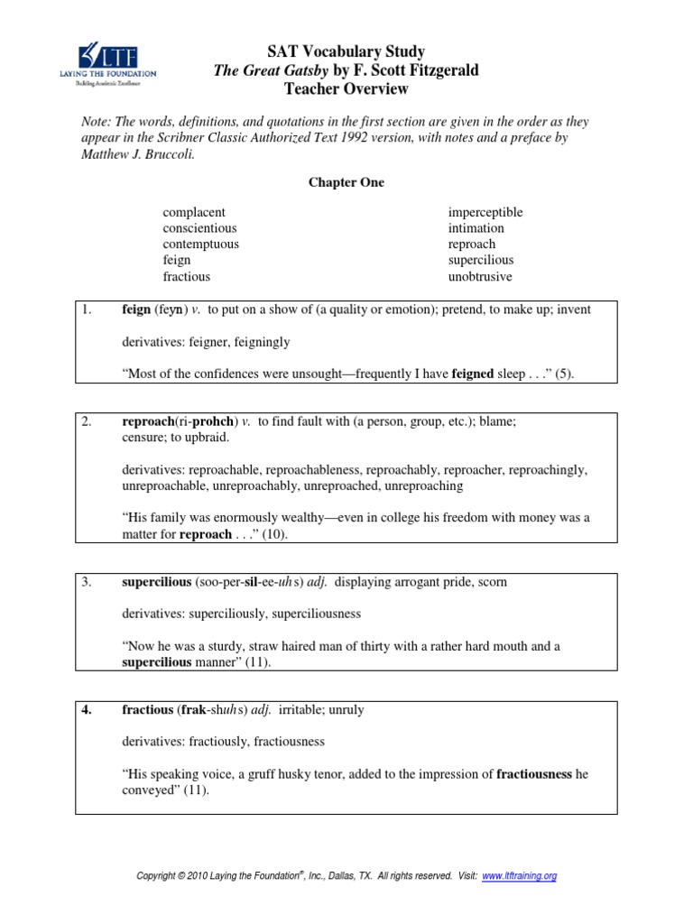 The Great Gatsby Vocabulary Lesson - Rev | PDF | The Great Gatsby