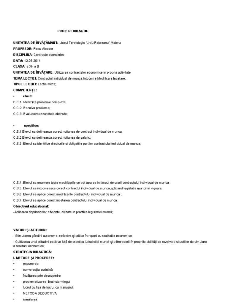 Plan de Lectie - CIM-Cl 11 | PDF