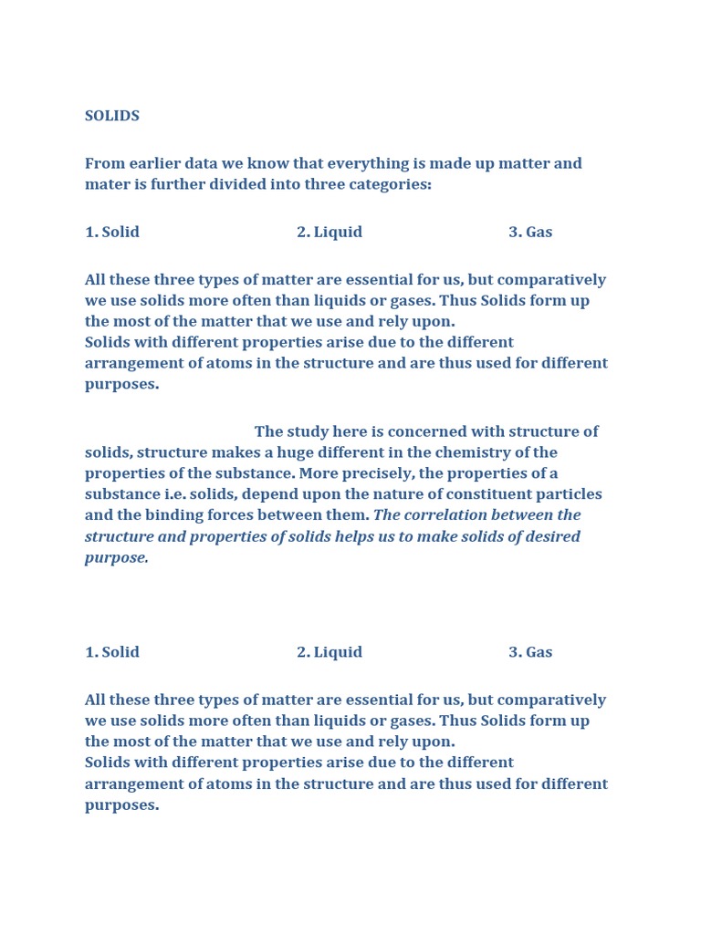 Structure And Properties Of Solids Helps Us To Make Solids Of Desired