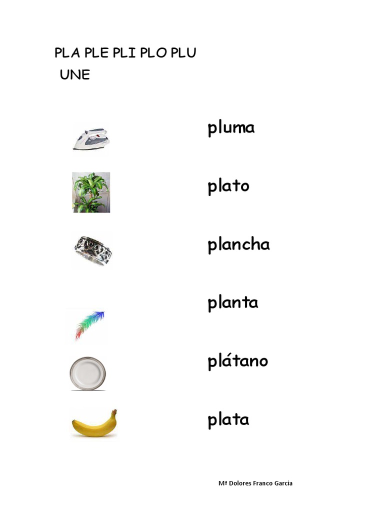 Actividades con palabras pla, ple, pli, plo, plu | PDF