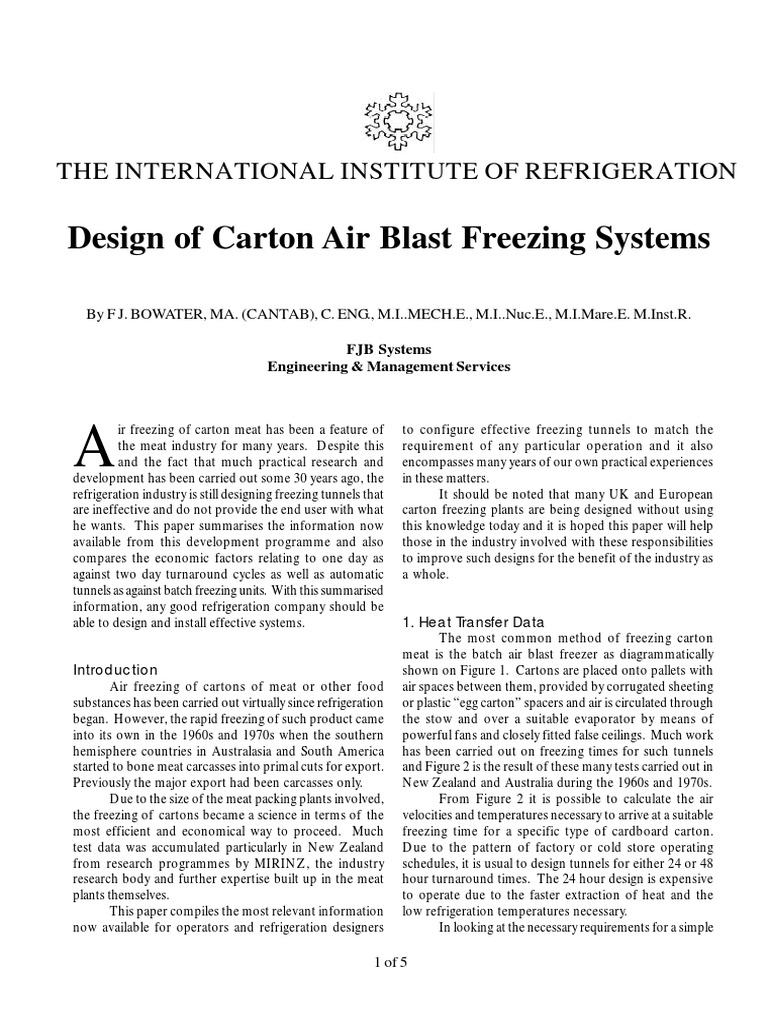 Design of Carton Air Blast Freezing Systems | PDF | Refrigerator | Heat ...