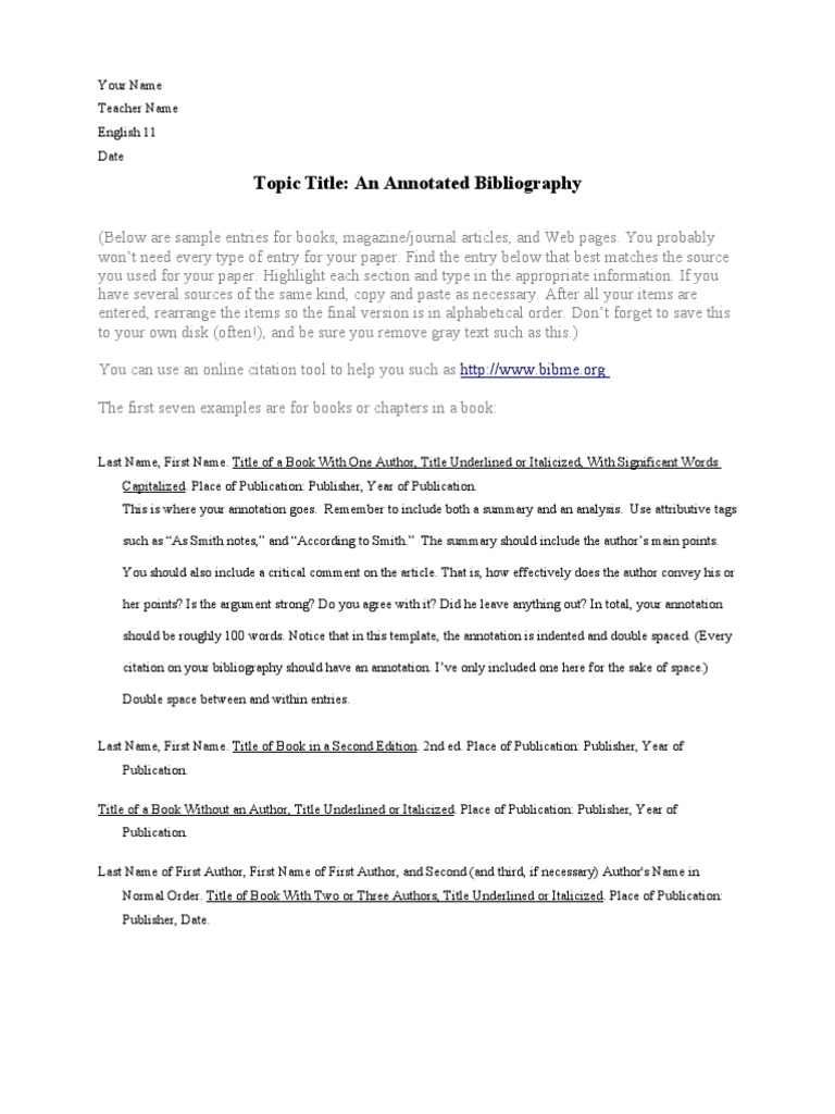MLA Annotated Bibliography Template | PDF | Magazines | Citation
