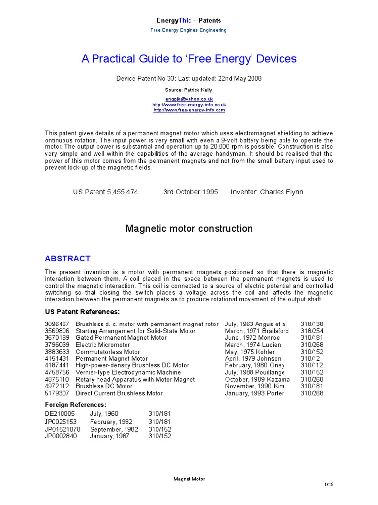 Free Energy Magnet Motor Patent Guide | PDF | Magnet | Inductor