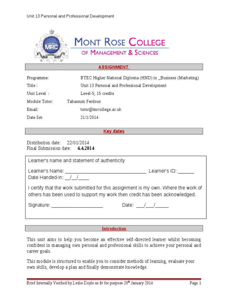 PPD - Assignment Brief - Final | PDF | Evaluation | Cognition