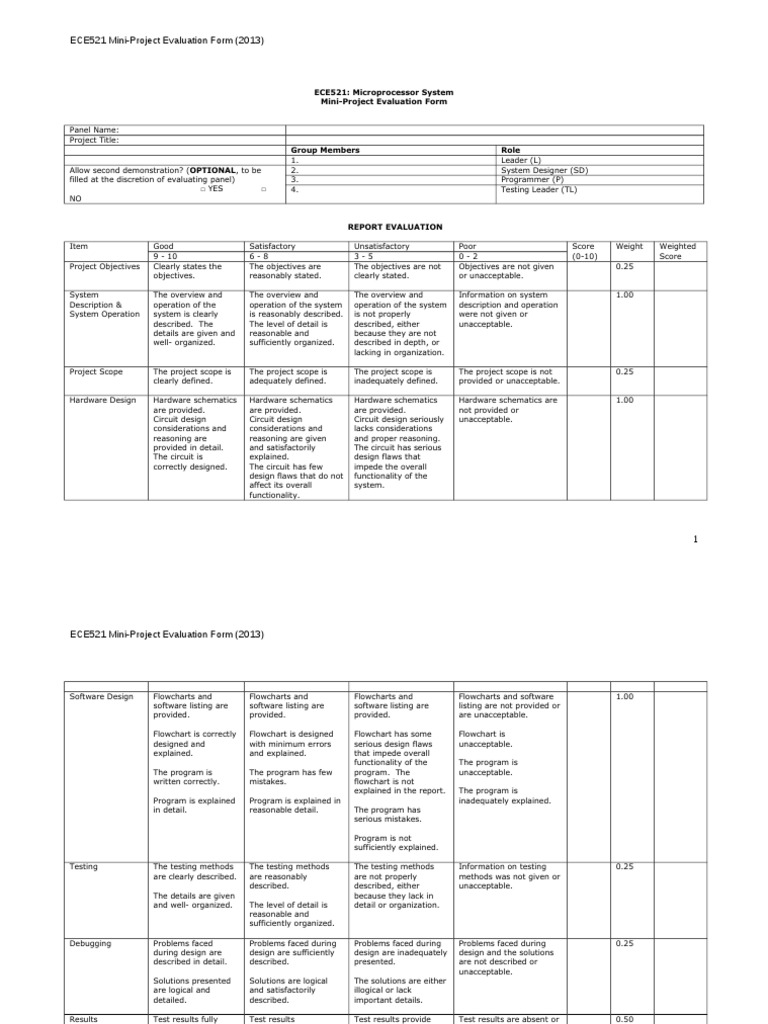 ECE521 Project Evaluation Form | PDF | Software Engineering | Systems Engineering