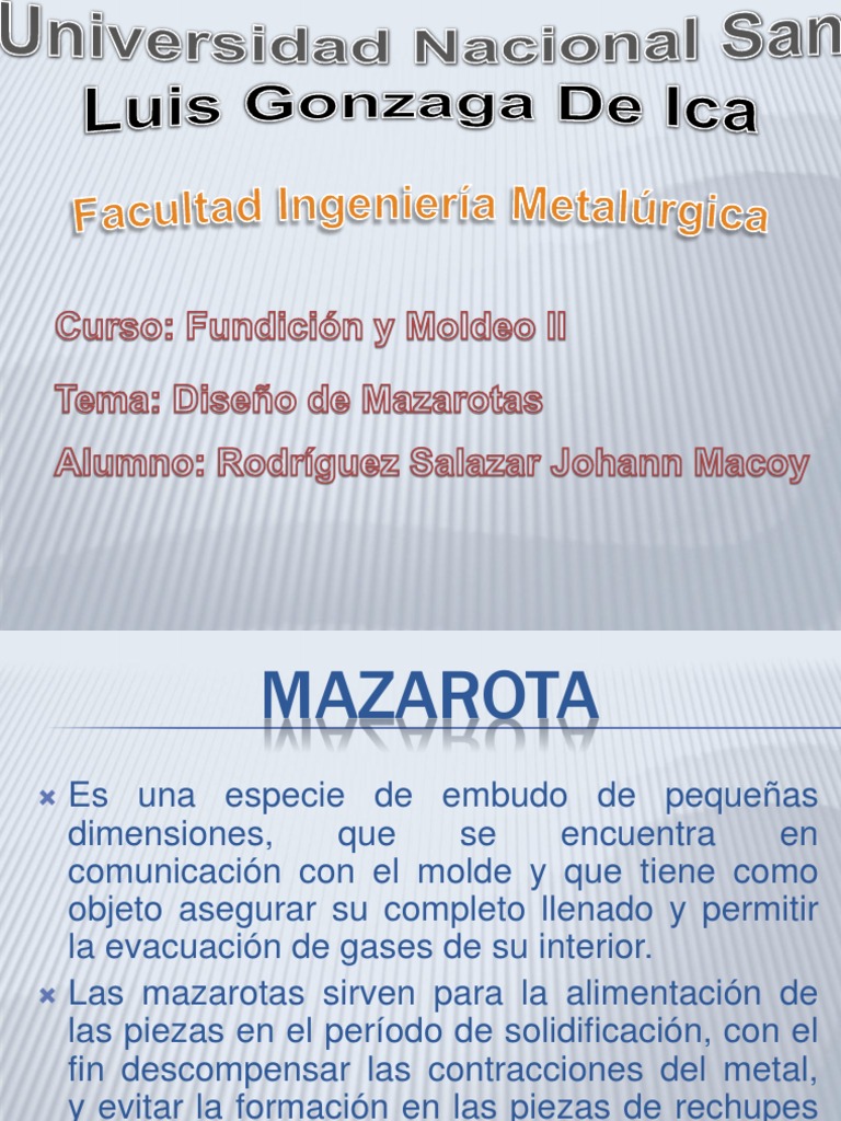 Diseño de Mazarotas | PDF | Fundición (metalurgia) | Rieles