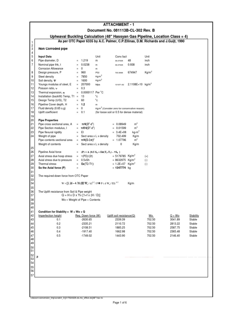 Upheaval Buckling Analysis for 48" Gas Pipelines | PDF | Pipe (Fluid Conveyance) | Density