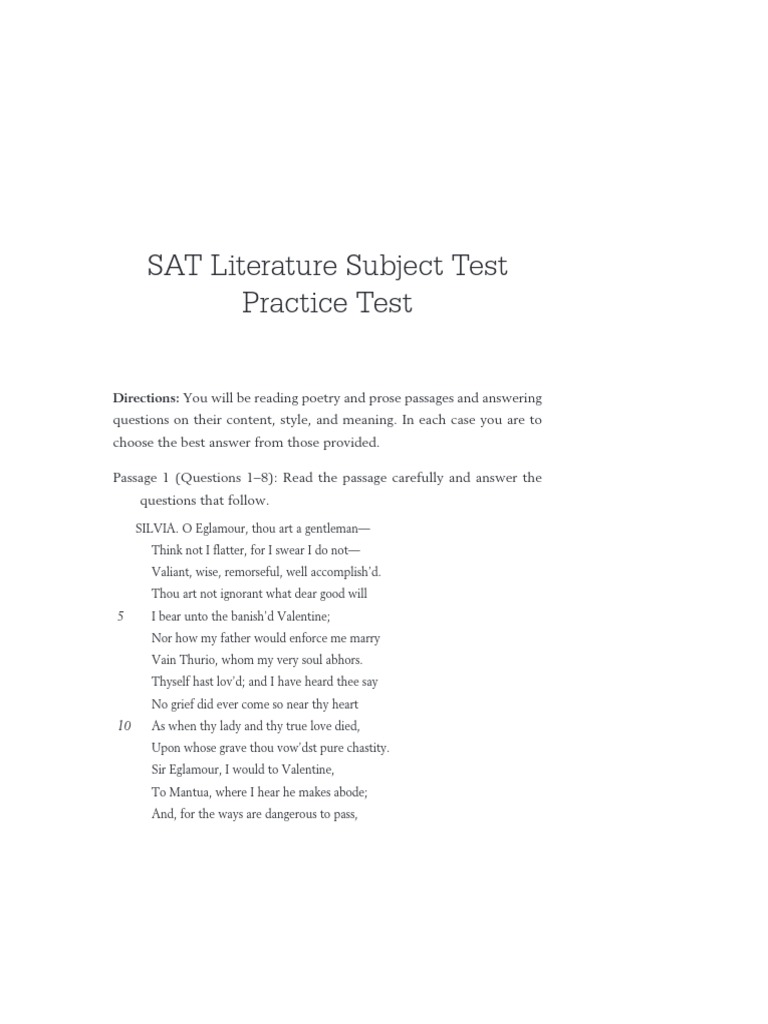 SAT Literature Subject Test Practice Test | PDF | Sat | Irony