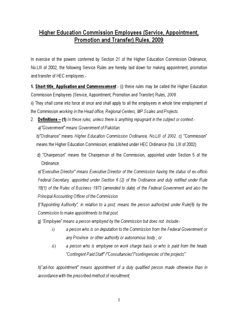 H E C Rules PDF Pension Employment
