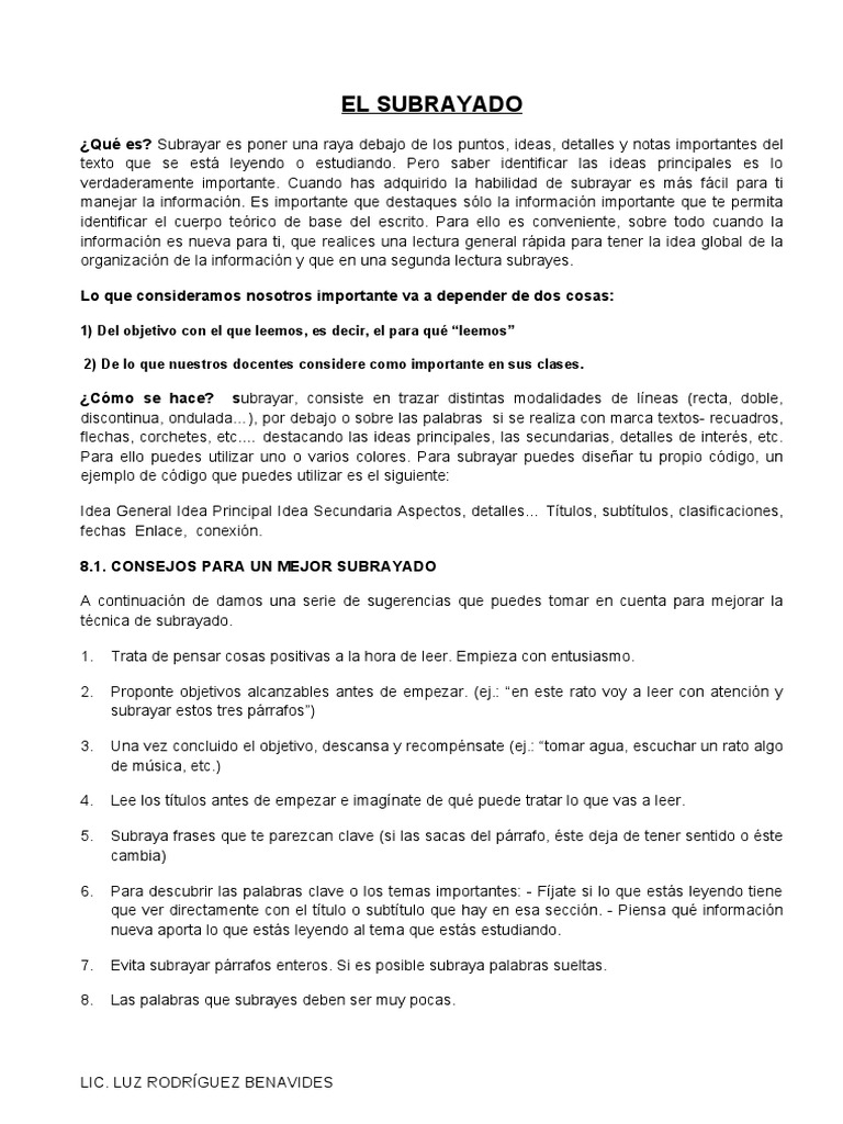 El Subrayado | PDF | Lectura (proceso) | Ciencia cognitiva