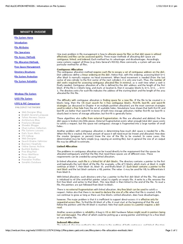 File Allocation Methods Information On File Systems | PDF | File System | Computer File