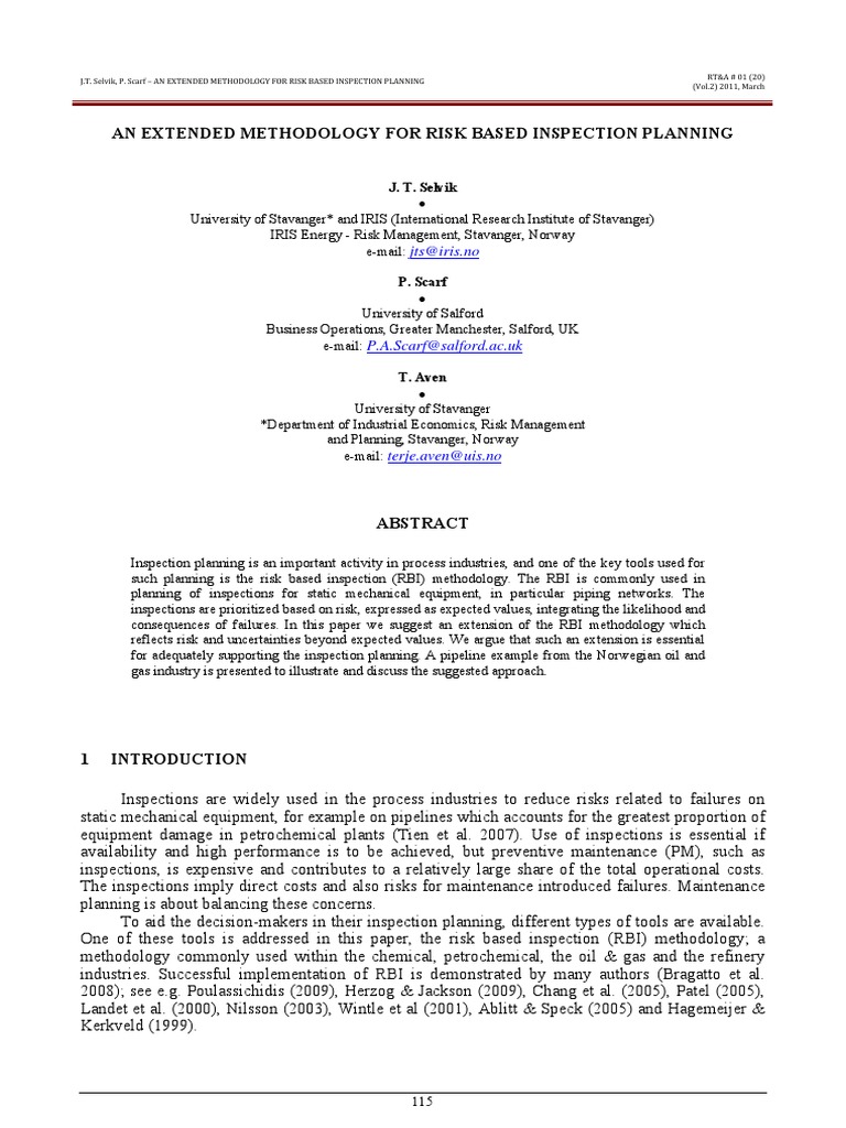 Extended RBI Methodology for Inspections | PDF