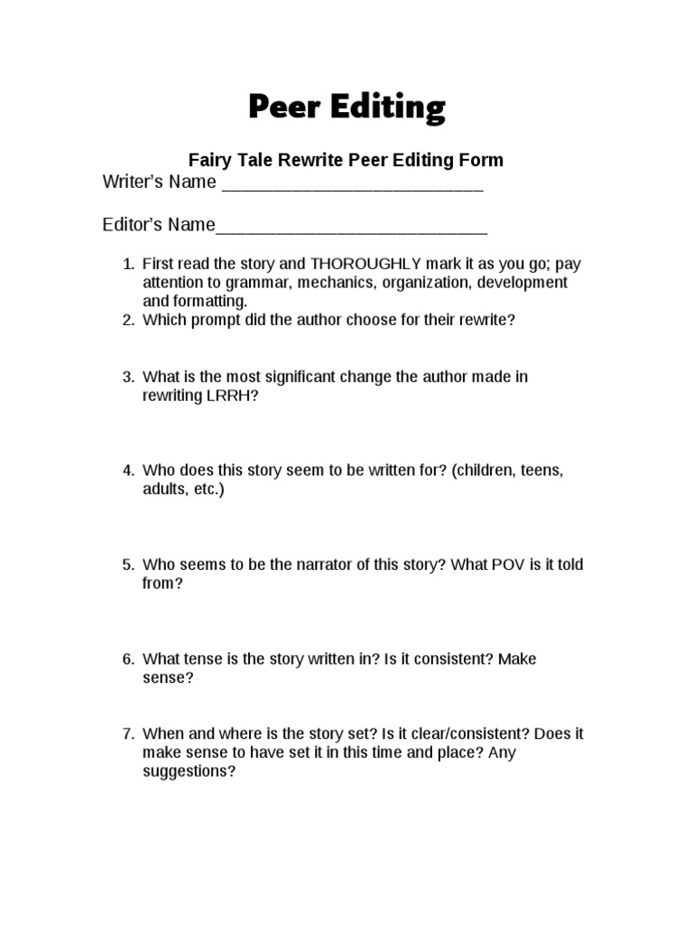 Peer Editing Fairy Tale Rewrite | PDF
