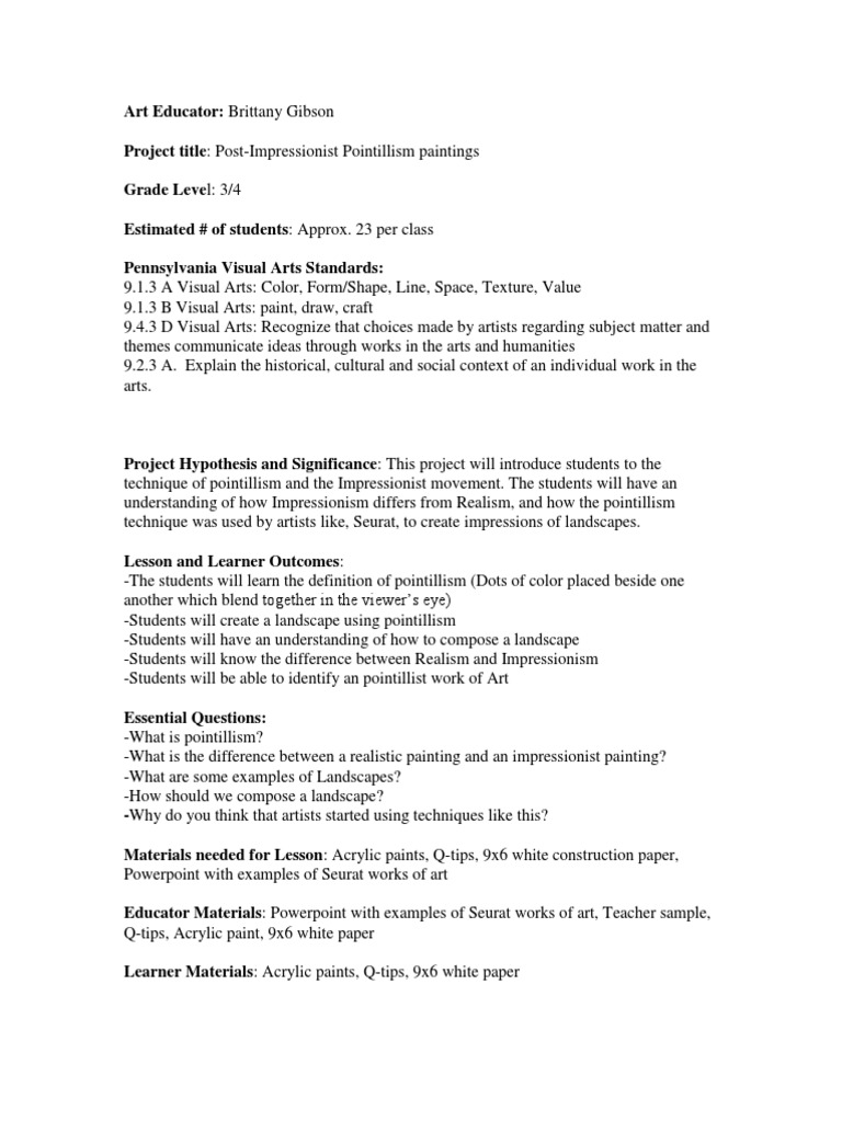 3rd Grade Impressionism Lesson | PDF | Impressionism | Paintings