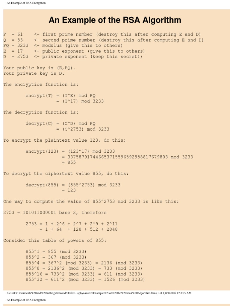 An Example Of The Rsa Algorithm Cryptography Key Cryptography
