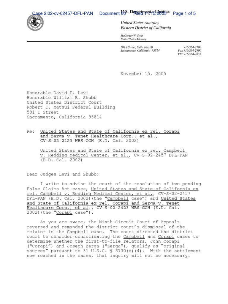 Campbell Settlement Letter | PDF | Settlement (Litigation) | Supreme Court Of California