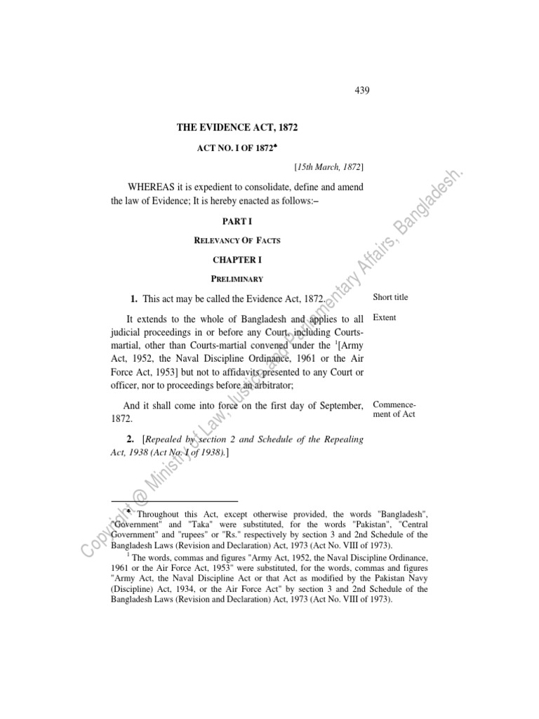 Evidence Act | PDF | Evidence (Law) | Judiciaries