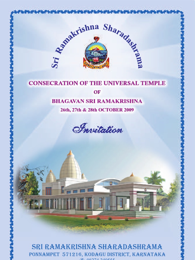 Temple Inauguration Invitation 2009 | PDF | Ramakrishna Mission ...