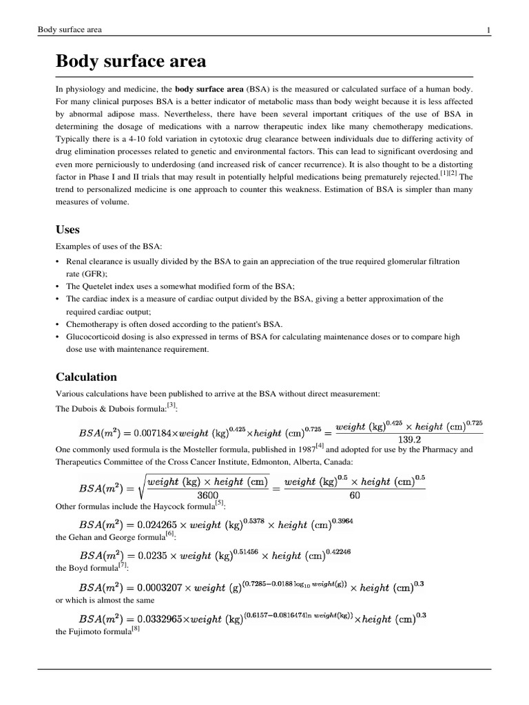 Body Surface Area Body Surface Area | PDF | Drugs | Health Sciences